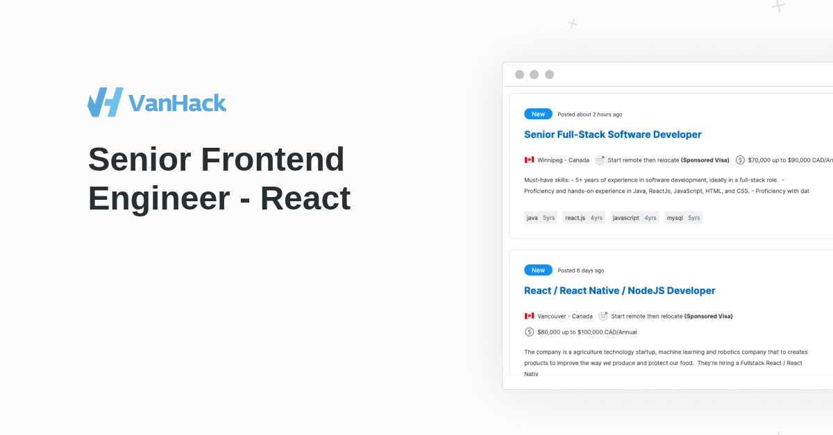 Senior Frontend Engineer - React - VanHack